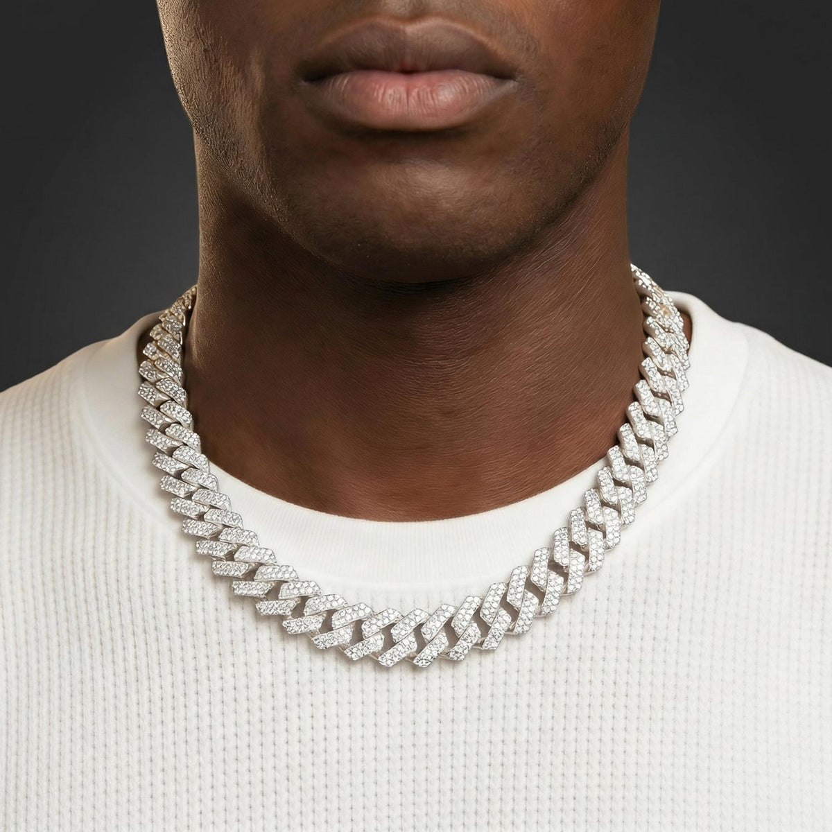 Straight Edge Diamond Cuban Link Chain White Gold 15mm | The Gold Gods