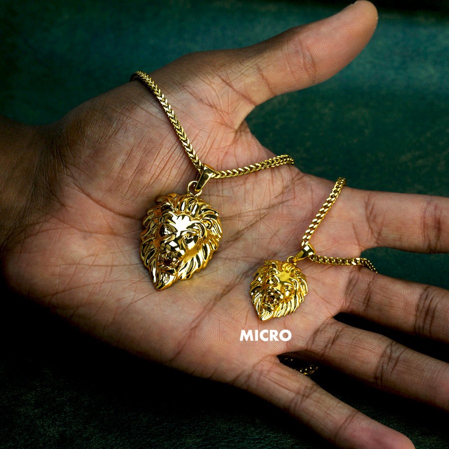 Micro Lion Head Necklace Pendant & Franco Box Chain | The Gold Gods