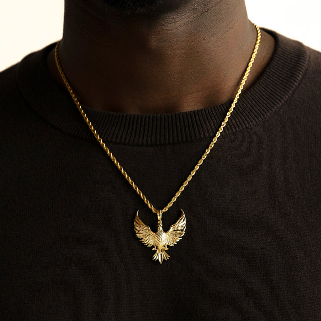 Phoenix Necklace Pendant & Rope Chain | The Gold Gods