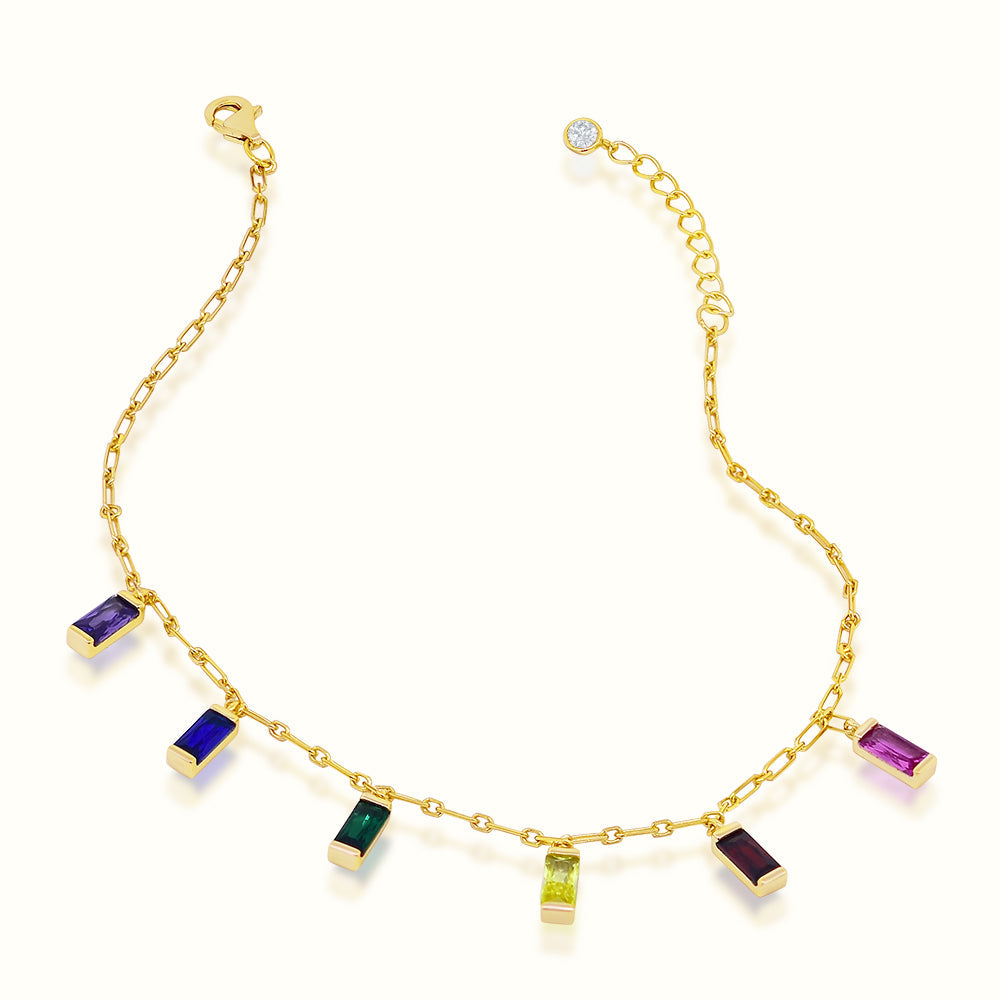 Women's Vermeil Multi Color Diamond Stones Anklet | The Gold Gods