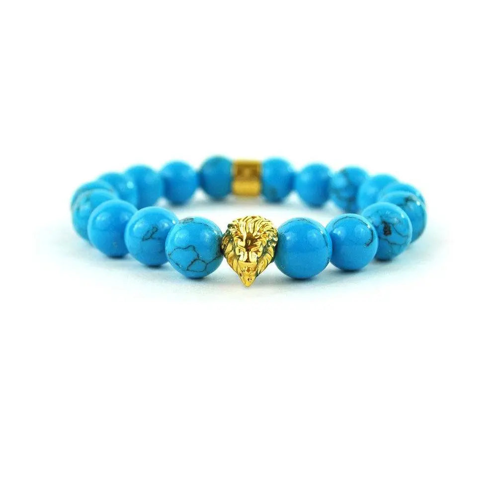 Turquoise Lion Head Beaded Bracelet | The Gold Gods