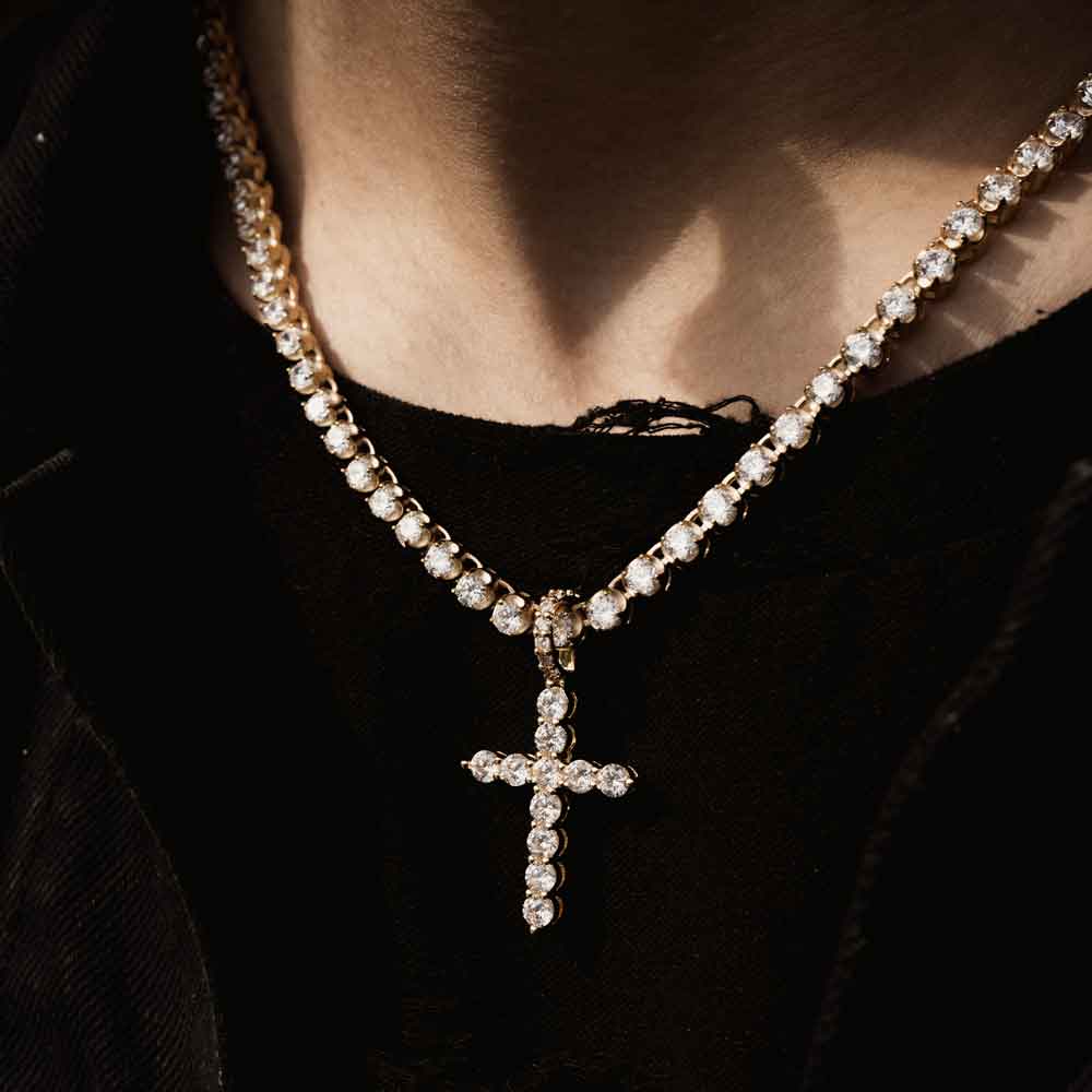 Diamond Cross Necklace Pendant & Tennis Chain |The Gold Gods