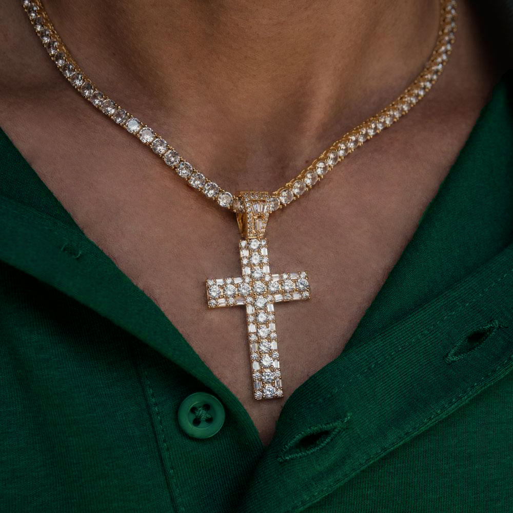 Emerald Cross Necklace Pendant & Tennis Chain | The Gold Gods