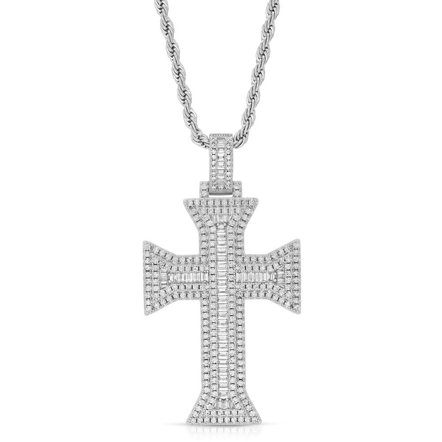 Emerald Cut Cross Necklace Pendant & Rope Chain | The Gold Gods